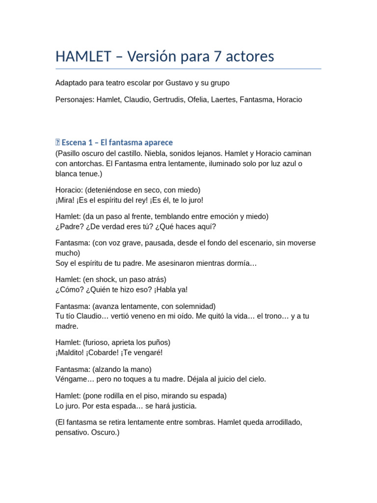Hamlet: Adaptación escolar para 7 actores | PDF | Aldea