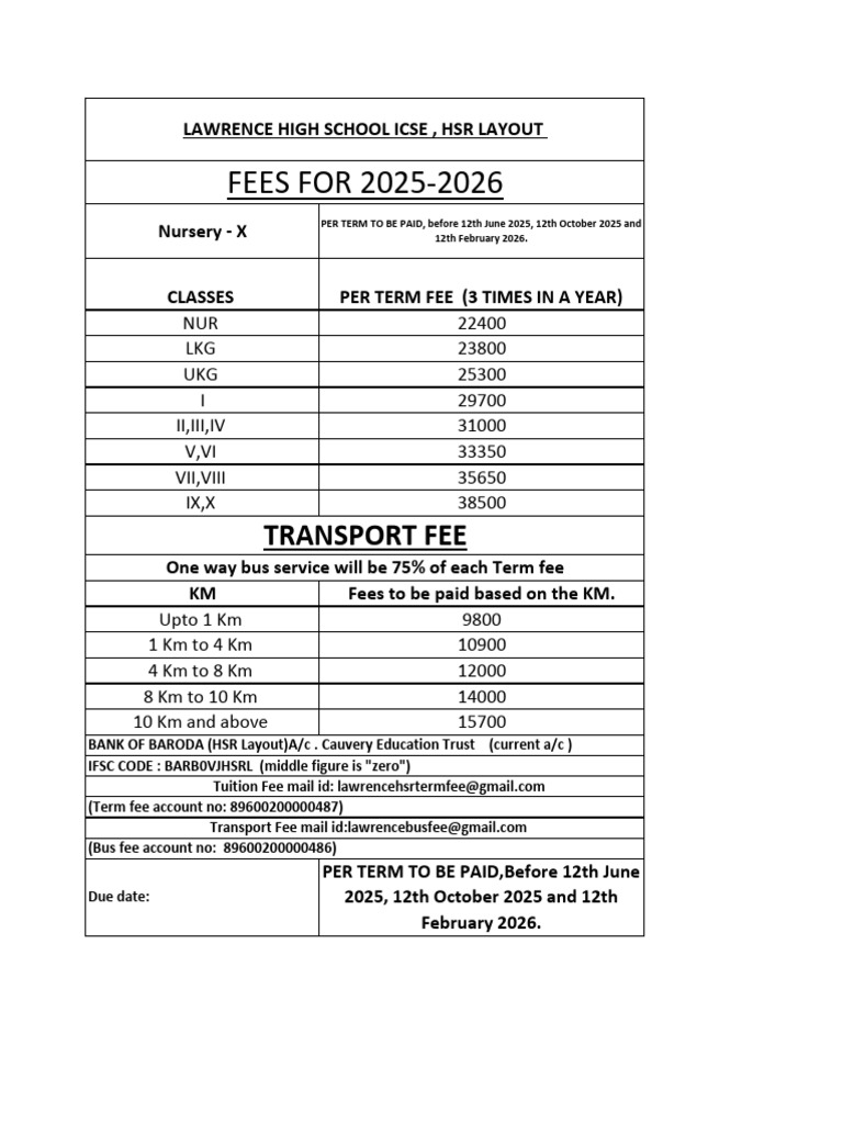 LHS Fees Structure 2025-2026 | PDF