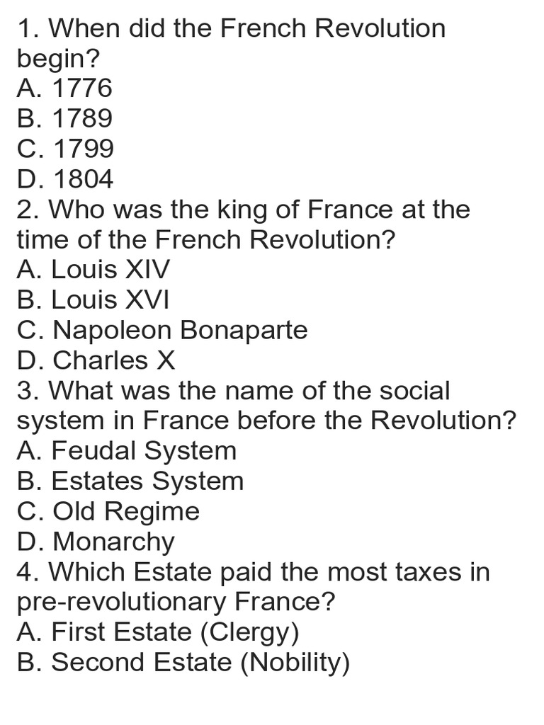 French Revolution Quiz Questions | PDF | French Revolution | First ...
