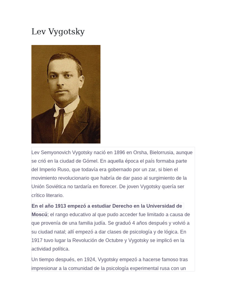 Bibliografía de Lev Vygotsky | PDF | Ciencias del comportamiento ...