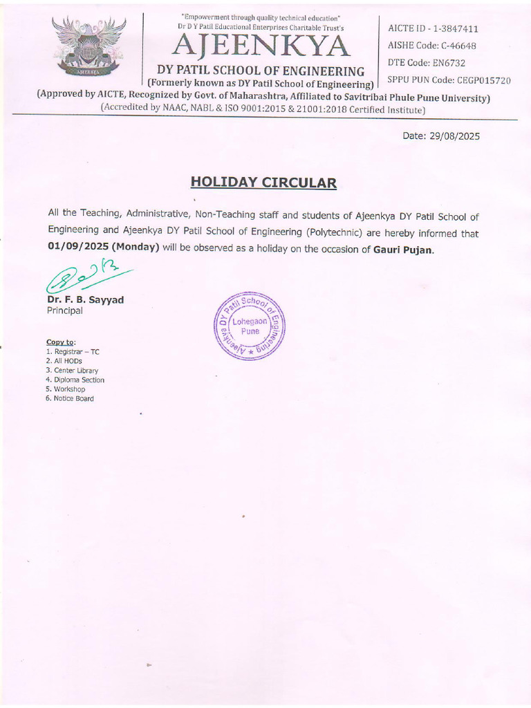 Holiday Circular - Gauri Pujan | PDF