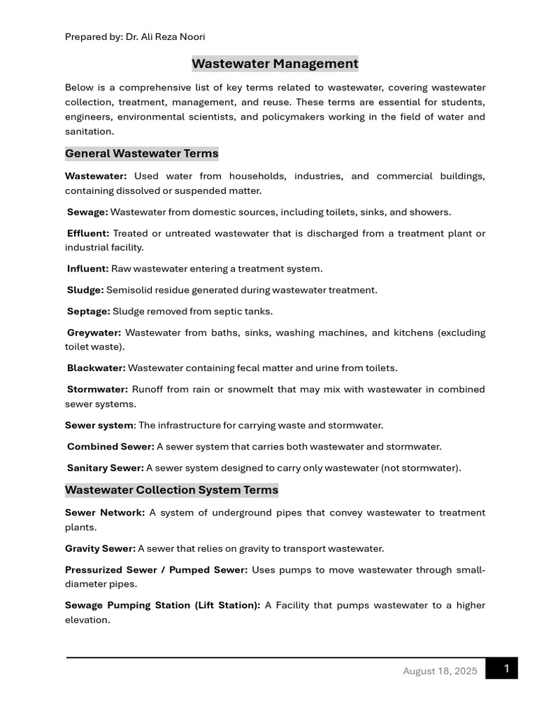 Key Terms in Wastewater Management | PDF | Sanitary Sewer | Sewage ...