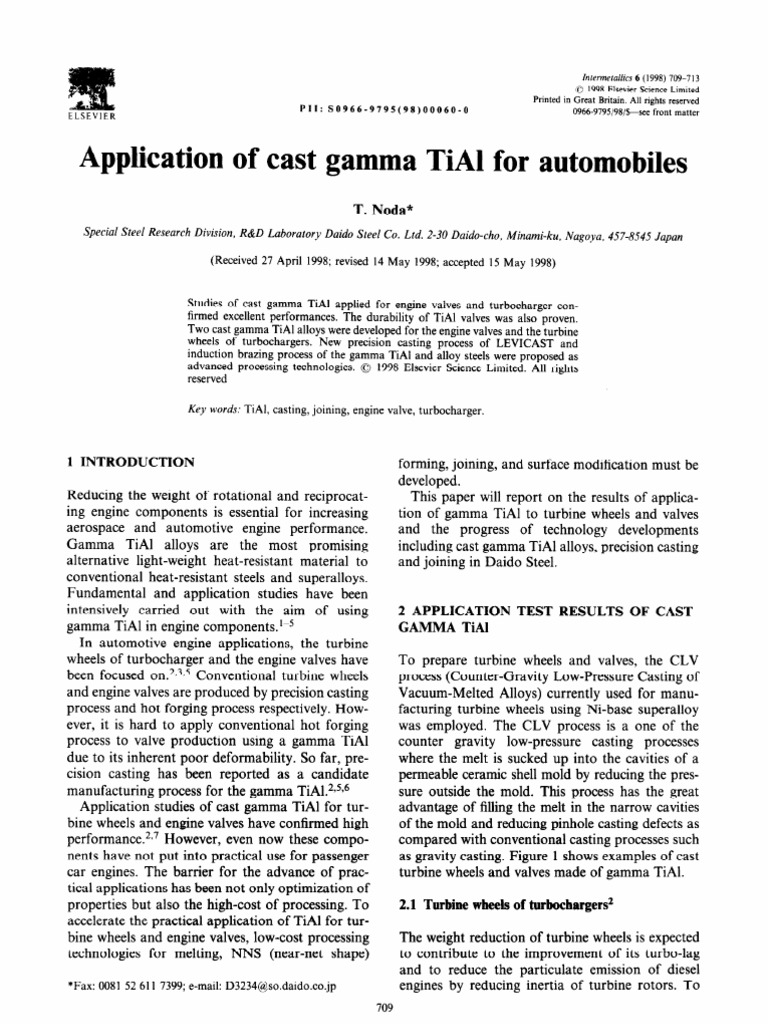 Application of Cast Gamma TiAl For Automobiles | PDF | Turbocharger ...