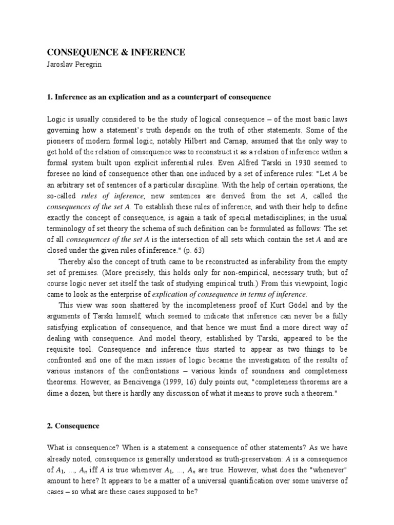 Consequence & Inference: 1. Inference As An Explication and As A Counterpart of Consequence ...