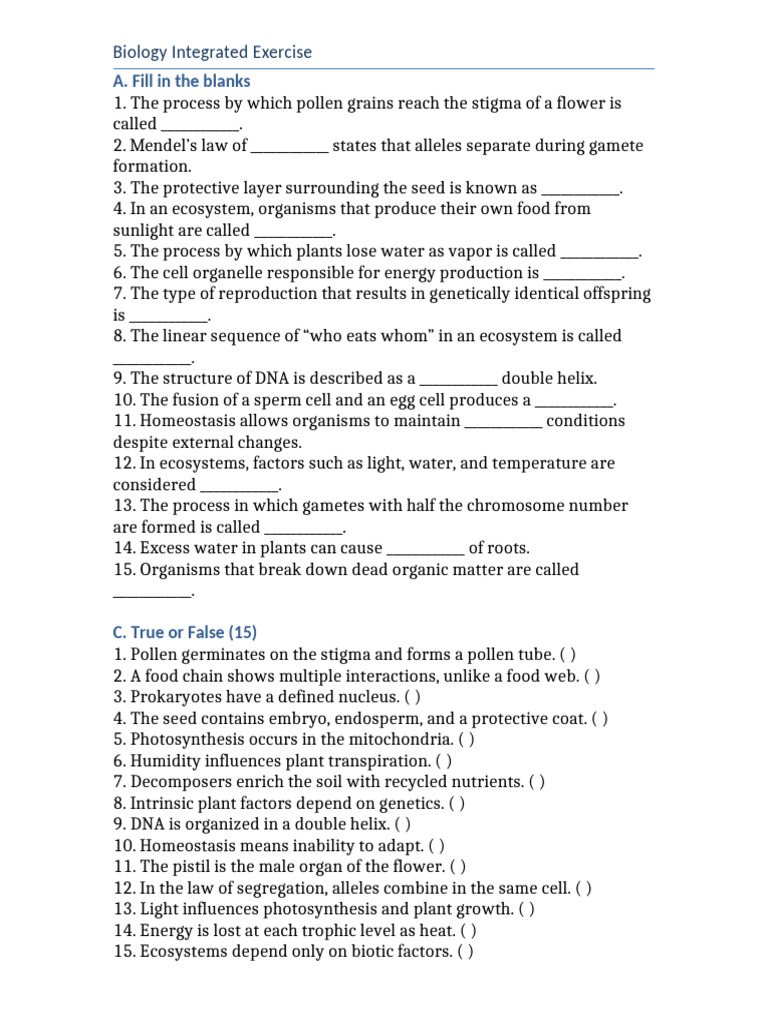 Biology Integrated Exercise Guide | PDF | Ecosystem | Seed
