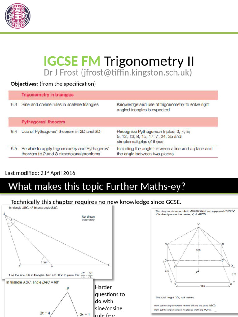 IGCSE Further Maths Trigonometry Guide | PDF | Triangle | Trigonometry