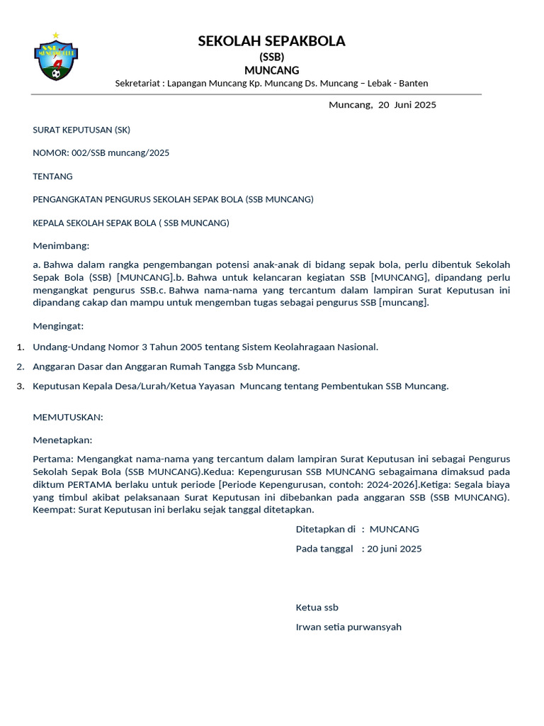 SK SSB Pengurus | PDF