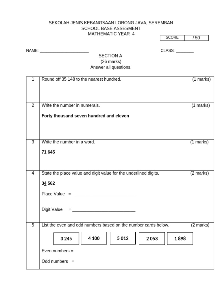 Mathematic Year 4 2025[1] | PDF | Mathematics | Arithmetic