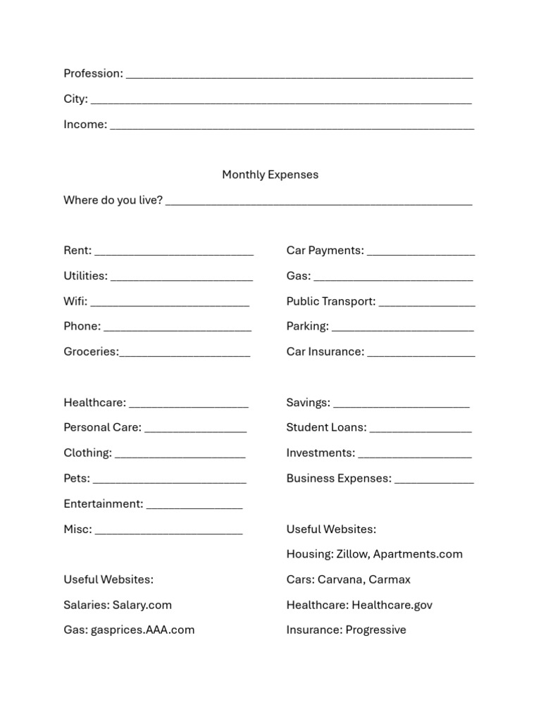 Budgeting Worksheet | PDF
