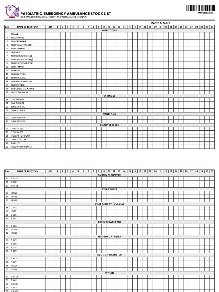 Peadtric Emergency Ambulance Stock LIst | PDF