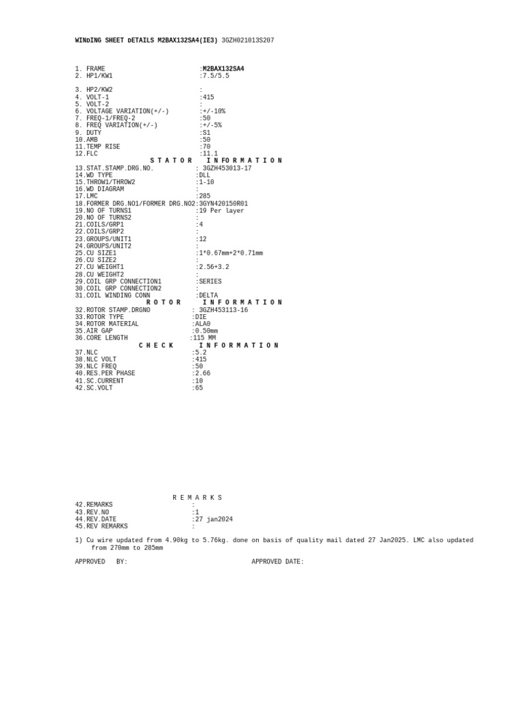 Winding Sheet Details M2BAX132SA4 | PDF