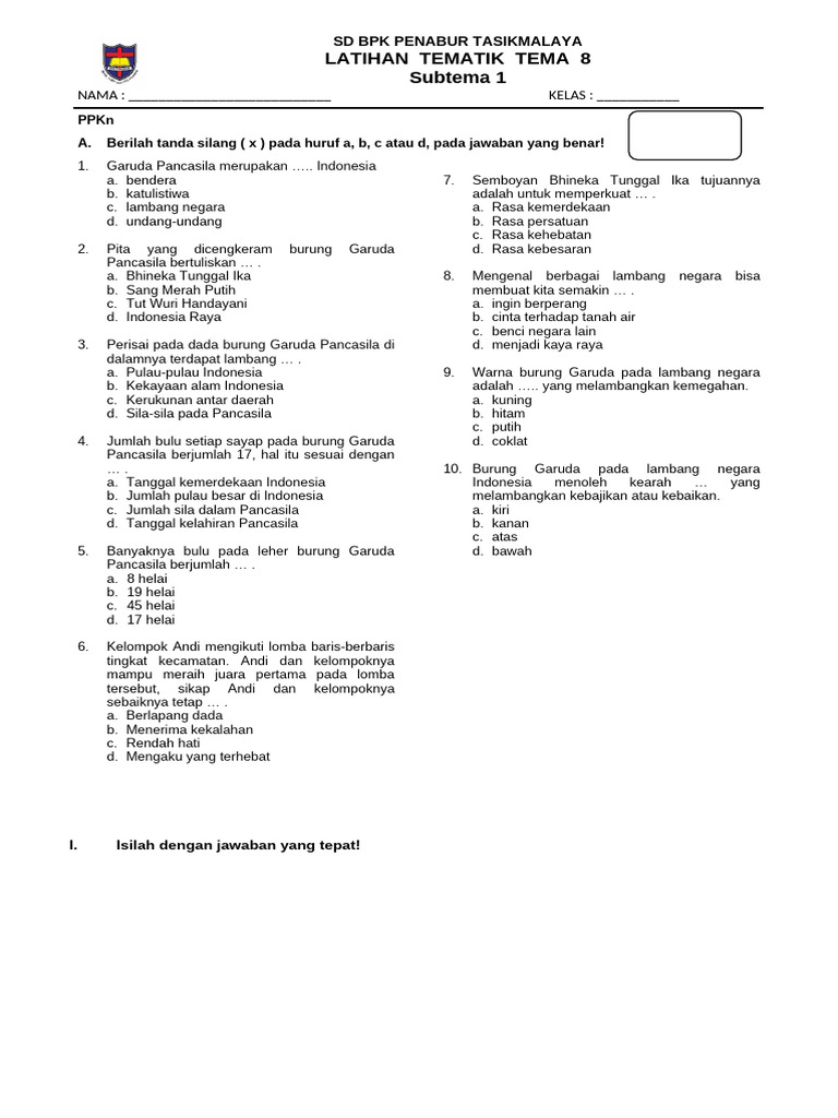 Latihan Tematik PPKn dan Pramuka SD | PDF