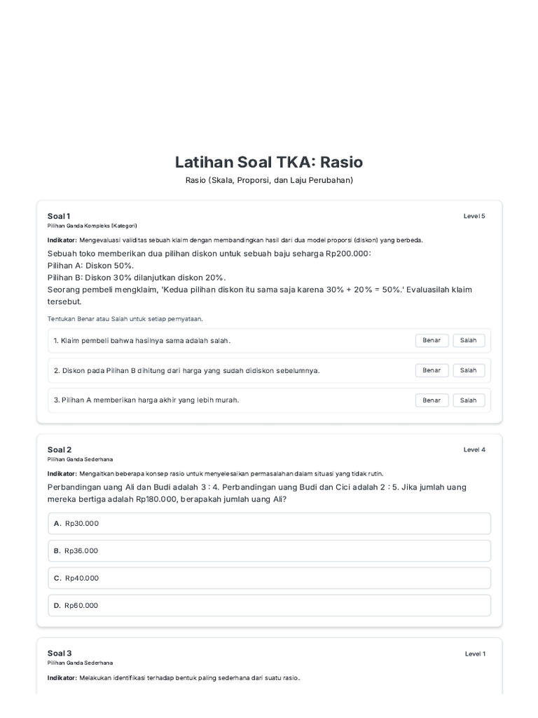 Latihan Soal TKA_ Bilangan - Rasio 2 | PDF