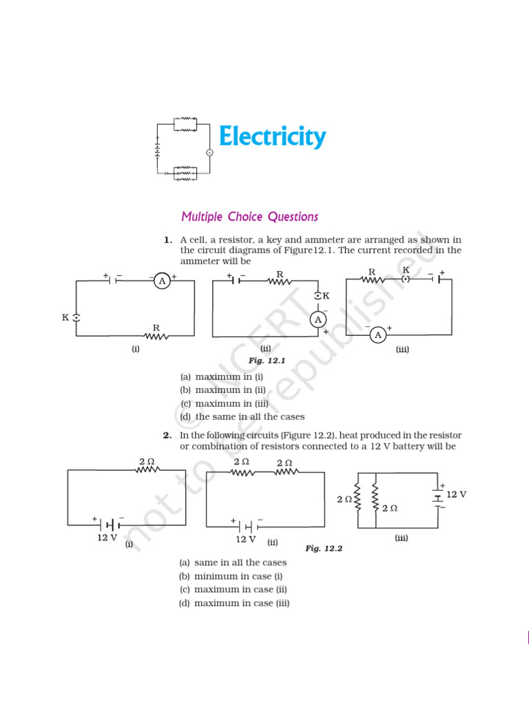 Electricity Multiple Choice Questions | PDF | Series And Parallel ...