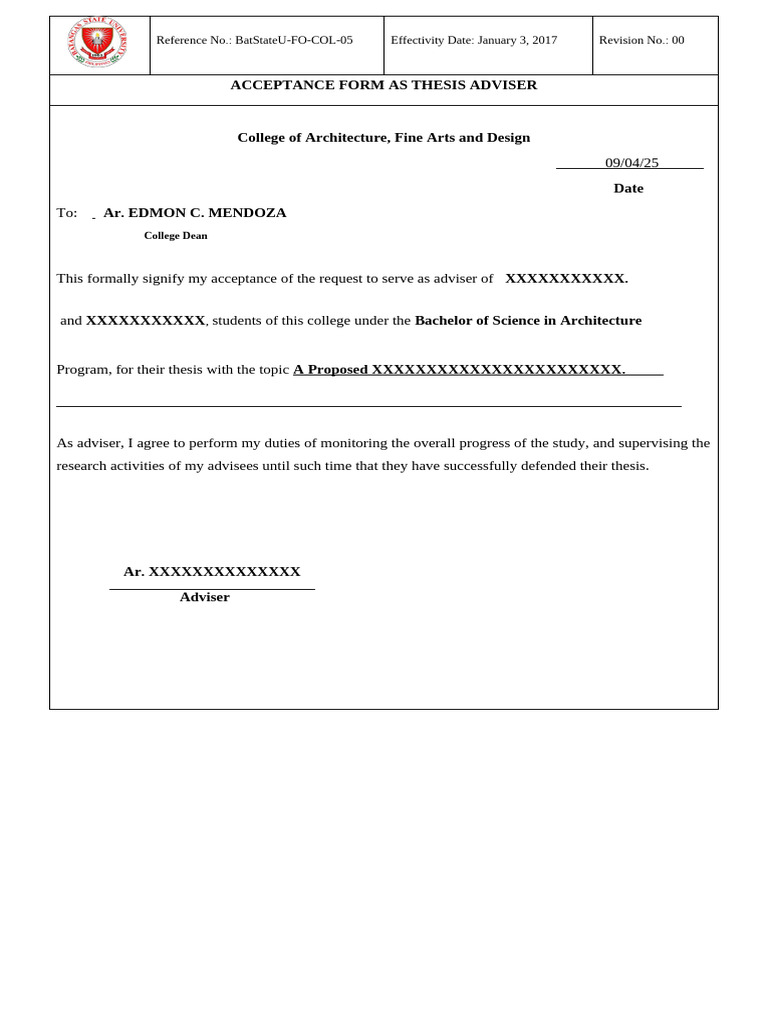 Template Acceptance Form as Thesis Adviser | PDF