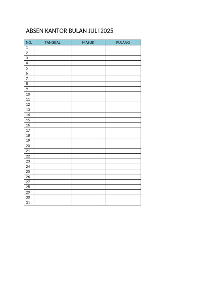 Absen Kantor Bulan Juli 2025 | PDF