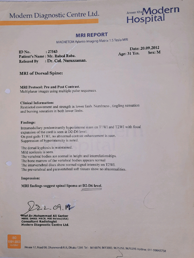 Before Surgery 2nd MRI & Report | PDF