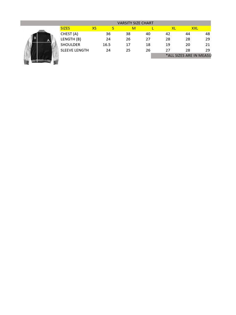Varsity Uniform Size Chart | PDF
