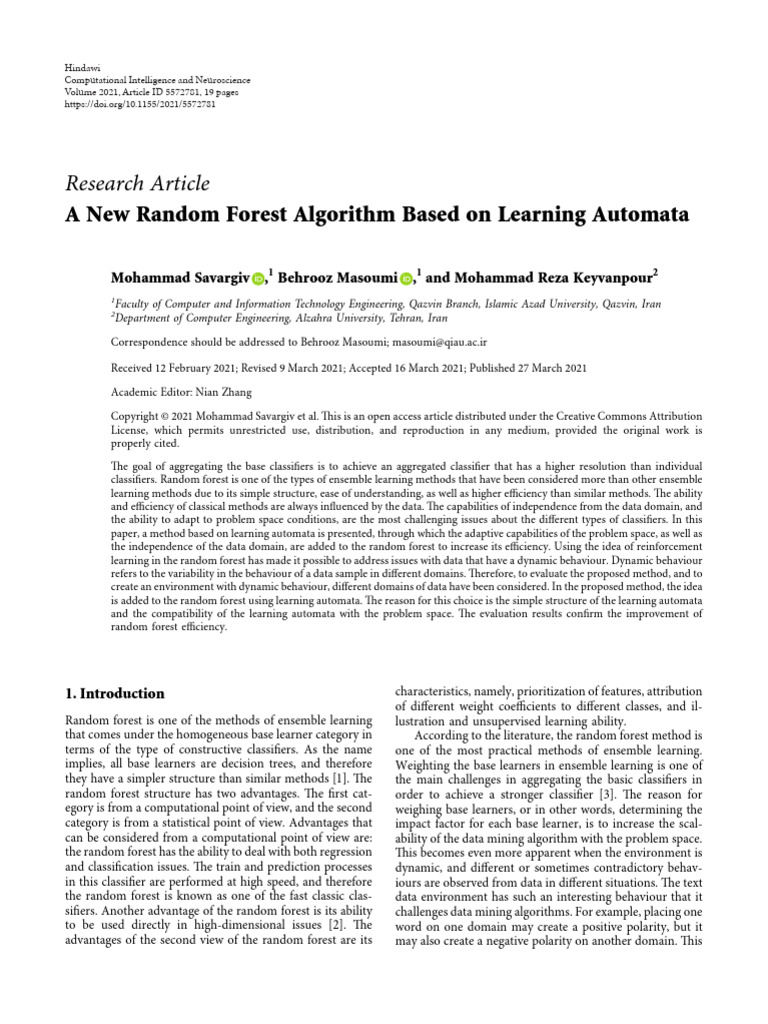A New Random Forest Algorithm Based On Learning Automata | PDF ...