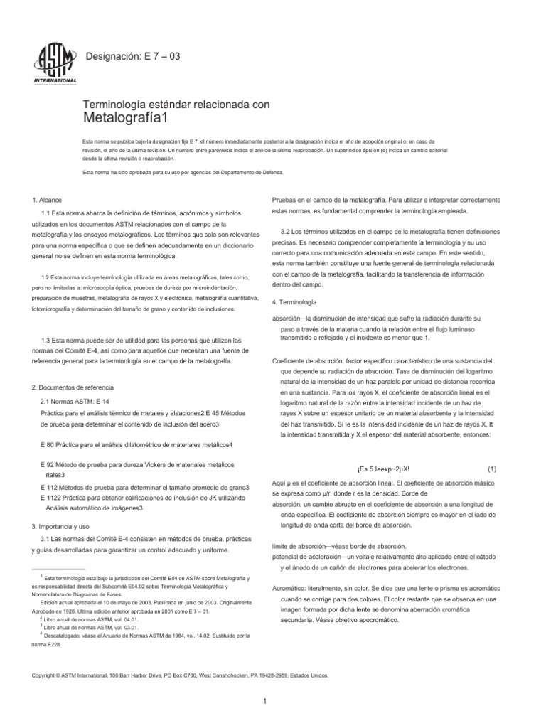 E 7 – 03 | PDF | Óptica | Electrón