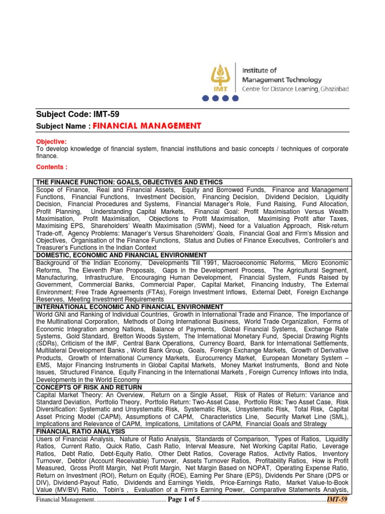 Financial Management: Subject Code: IMT-59 | PDF | Cost Of Capital ...