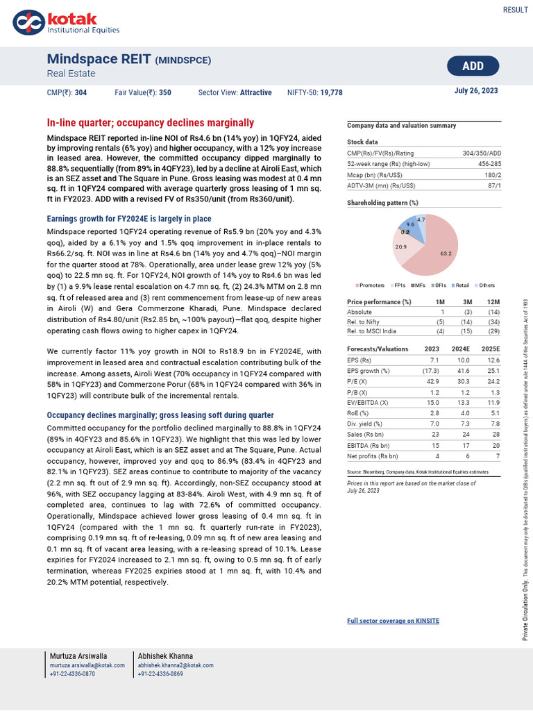 [Kotak] Mindspace REIT, July 26, 2023 | PDF | Expense | Real Estate ...