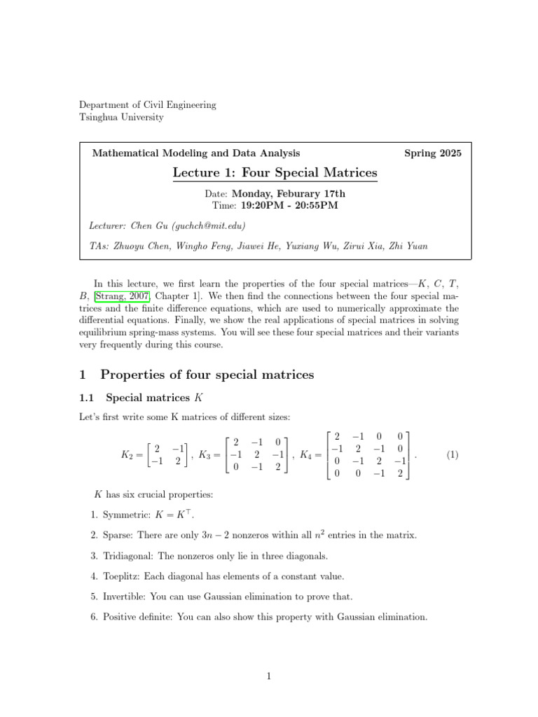 Lecture1 Four Special Matrices Pre MMDA Spring25 | PDF | Matrix ...