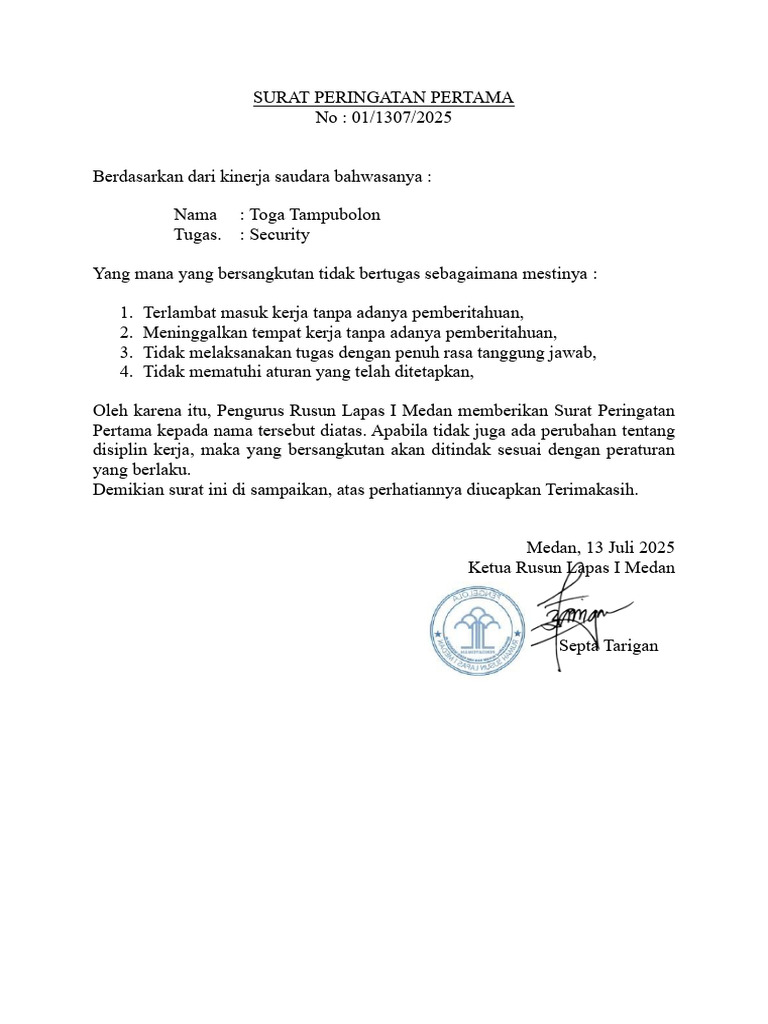 Surat Peringatan 1 | PDF