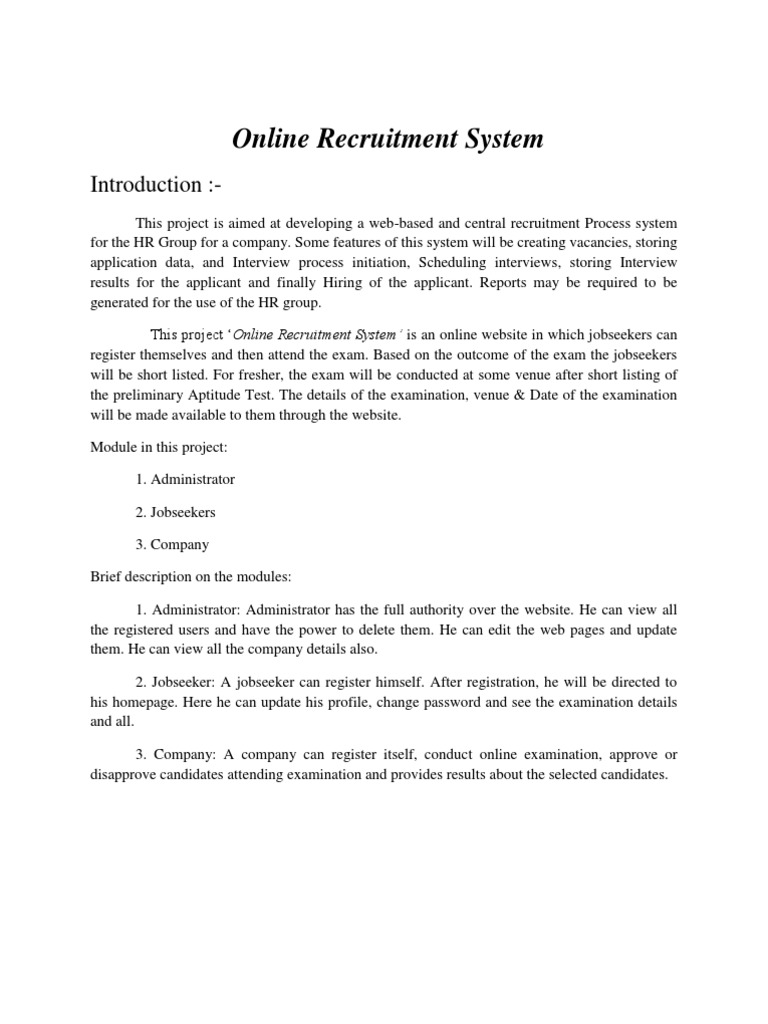 Online Recruitment System | PDF | User (Computing) | Java Server Pages