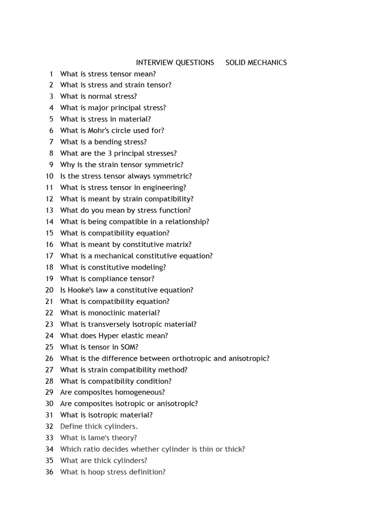 Solid Mechanics - Interview Questions | PDF | Stress (Mechanics ...