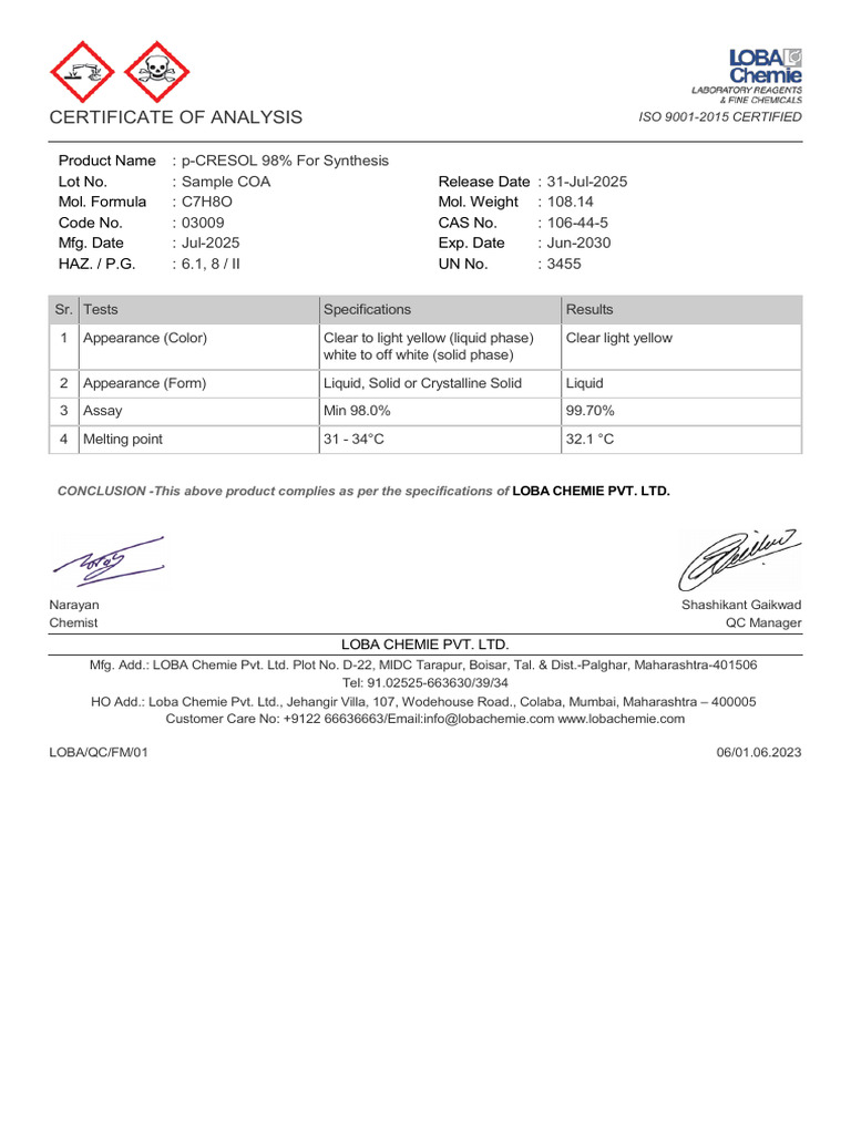 Coa 03009 Sample | PDF