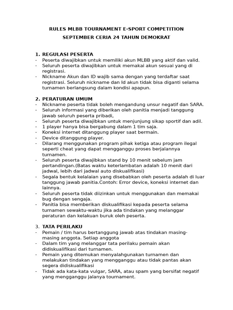 Rules MLBB E-Sport Competition | PDF