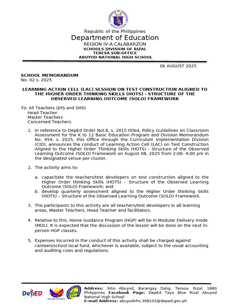 LAC Session on Test Construction 2025 | PDF | Learning