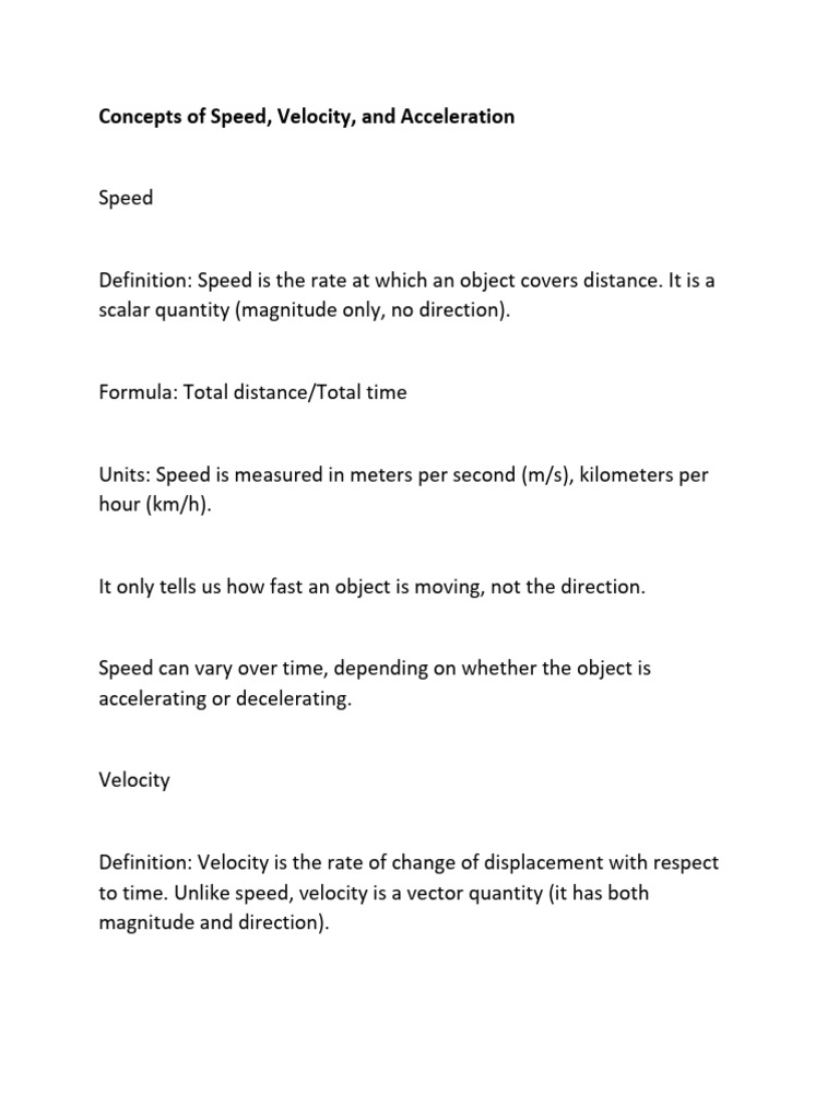 Concepts of Speed | PDF | Acceleration | Velocity