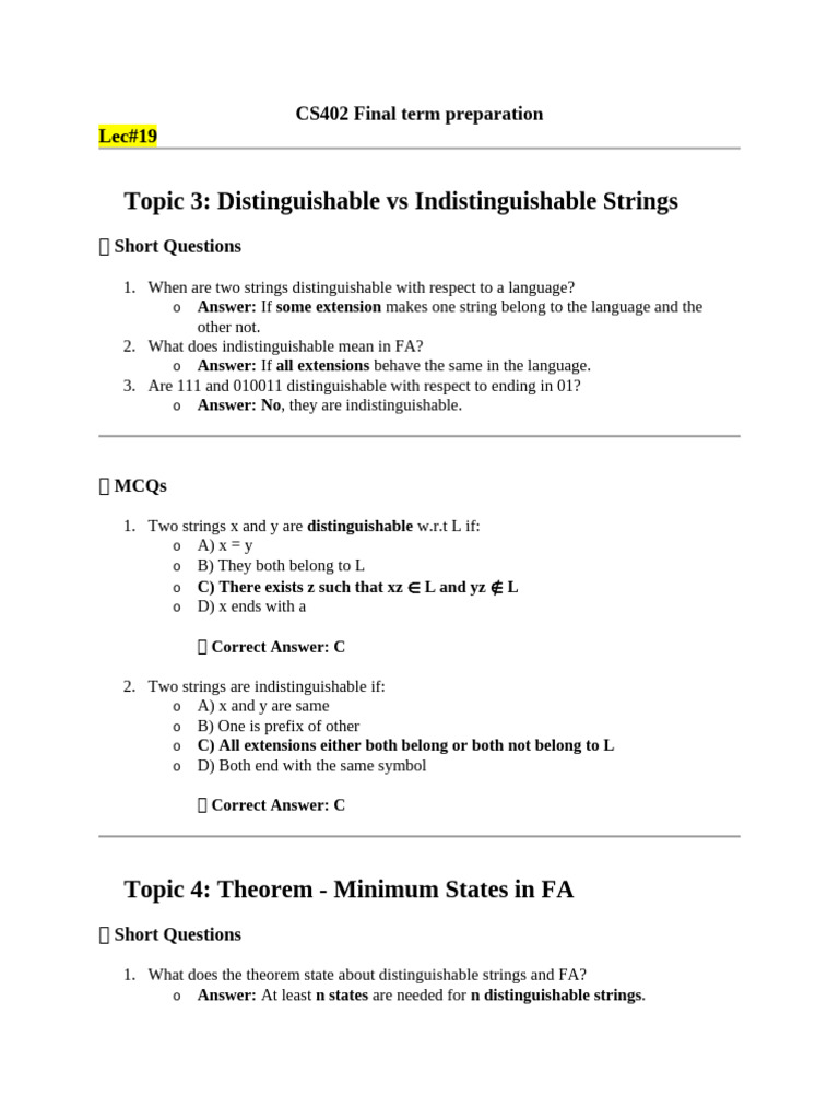 CS402 Final Term Preparation | PDF | Theory Of Computation | Syntax (Logic)
