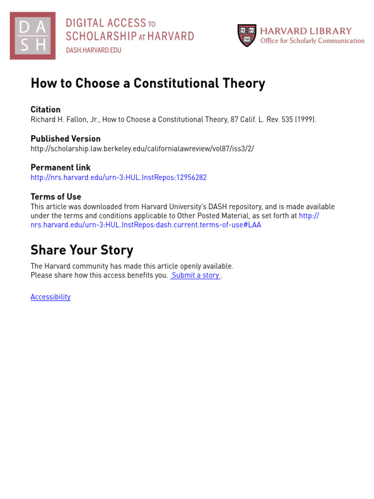 Fallon JR, R. H. (1999) - How To Choose A Constitutional Theory. Cal L ...