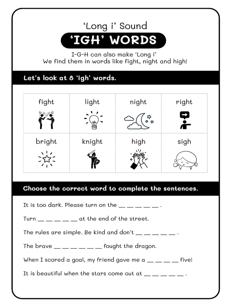 IGH Words Worksheet for Kids | PDF