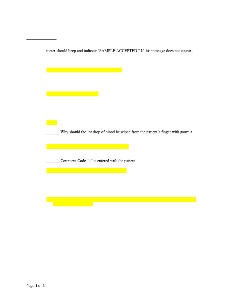 FSPP Glucose Meter Competency Test Answers | PDF