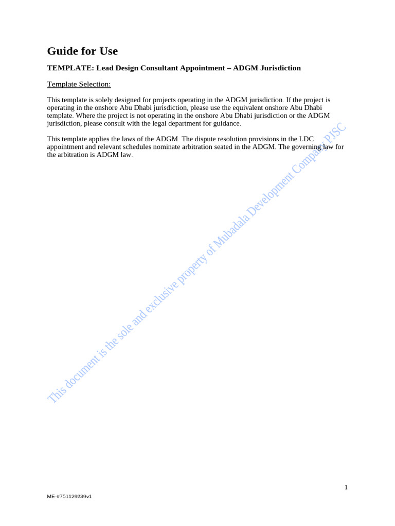 6 - Lead Design Consultant Appointment Template - ADGM Jurisdiction ...