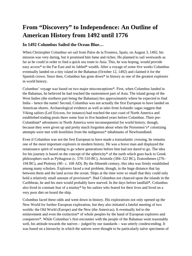 American History: 1492 to 1776 Overview | PDF | Christopher Columbus ...
