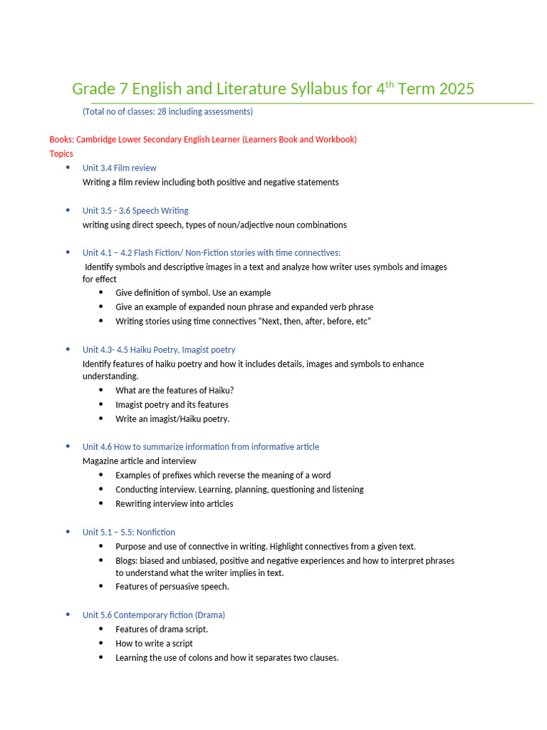 Grade 7 English & Literature Syllabus 2025 | PDF | Faith | Essays