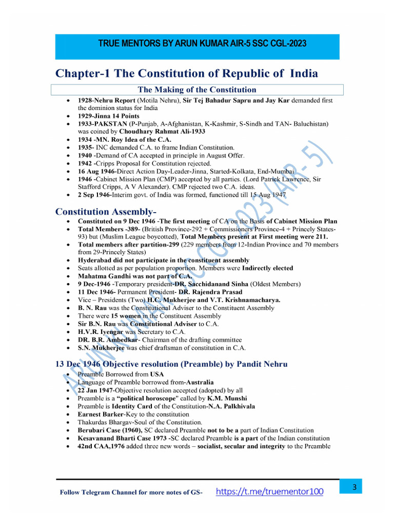 3 - Complete Polity Notes by Arun Kumar AIR-5 SSC CGL 2023 | PDF ...