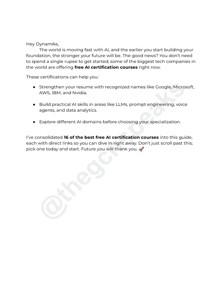 Top 16 Free AI Certification Courses | PDF | Artificial Intelligence | Intelligence (AI) & Semantics