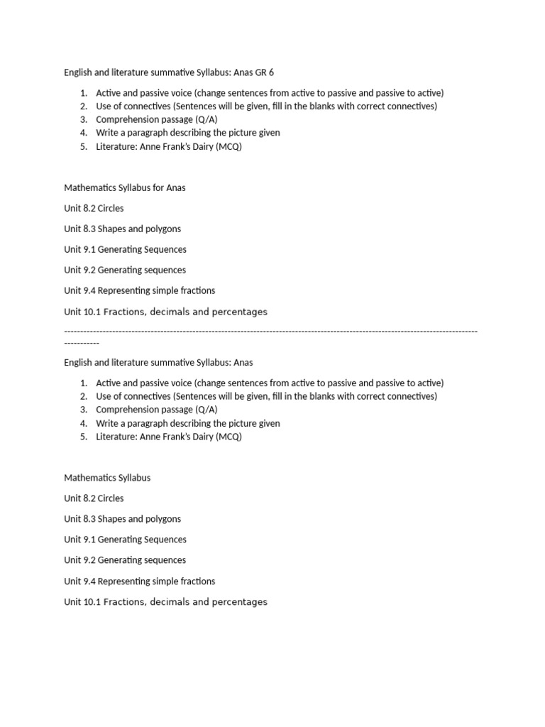 Anas English and Literature Summative Syllabus | PDF