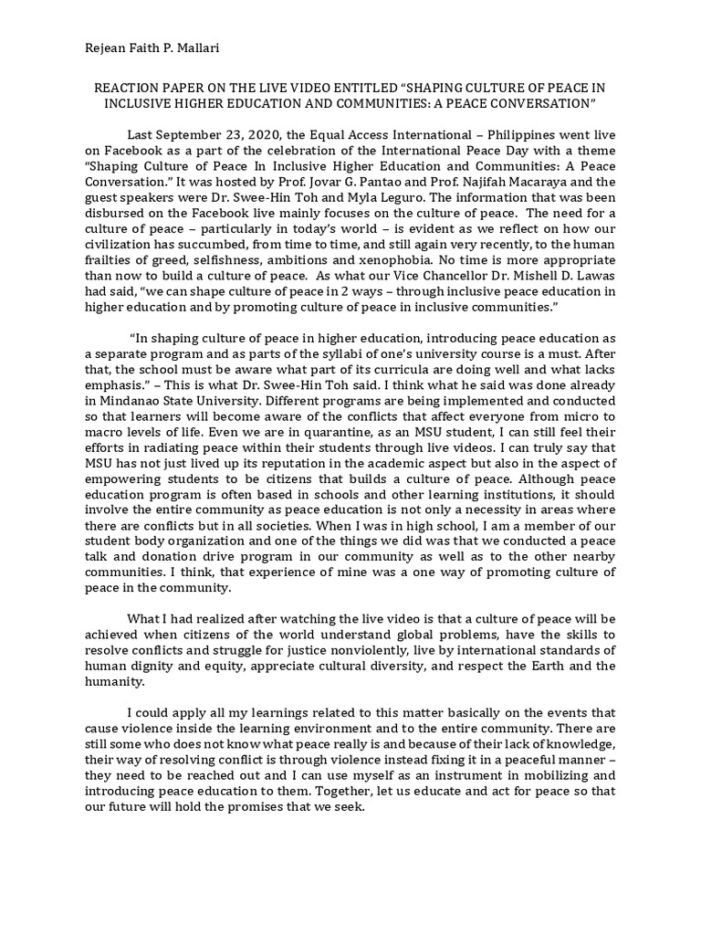 Mallari Assignment3 FPE101 | PDF | Peace | Community