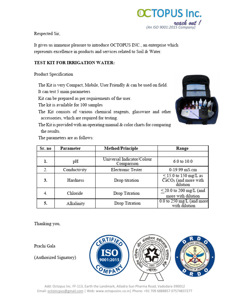 Irrigation Water Test Kit Overview | PDF