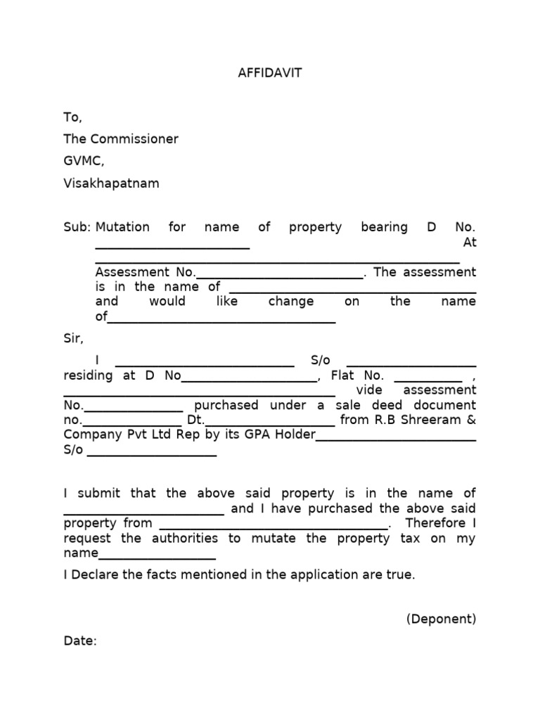 Affidavit for Property Mutation Request | PDF