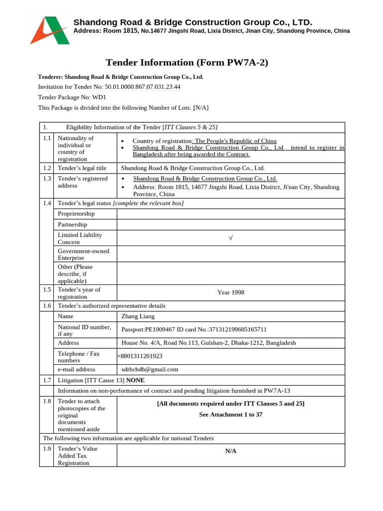 02 Tender Information (Form PW 7A-2) | PDF | Bridge | Prestressed Concrete