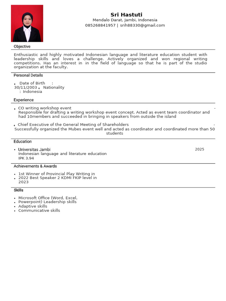 PPD CV Sri Hastuti PDF | PDF