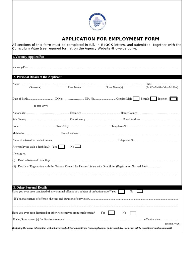 Application For Employment Form | PDF | Academic Degree | Vocational Education